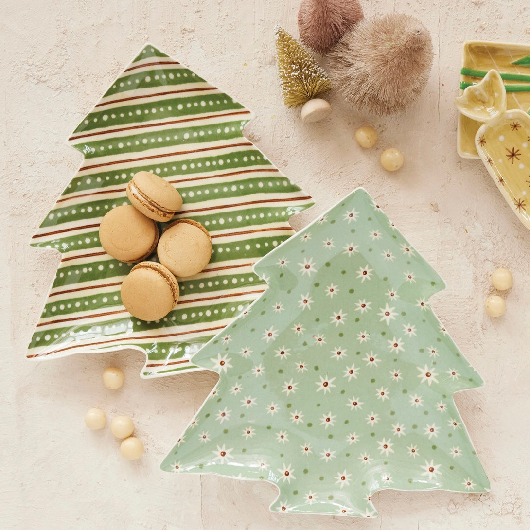 Stoneware Tree Shaped Plate w/ Holiday Pattern | 2 Styles – Bench Home