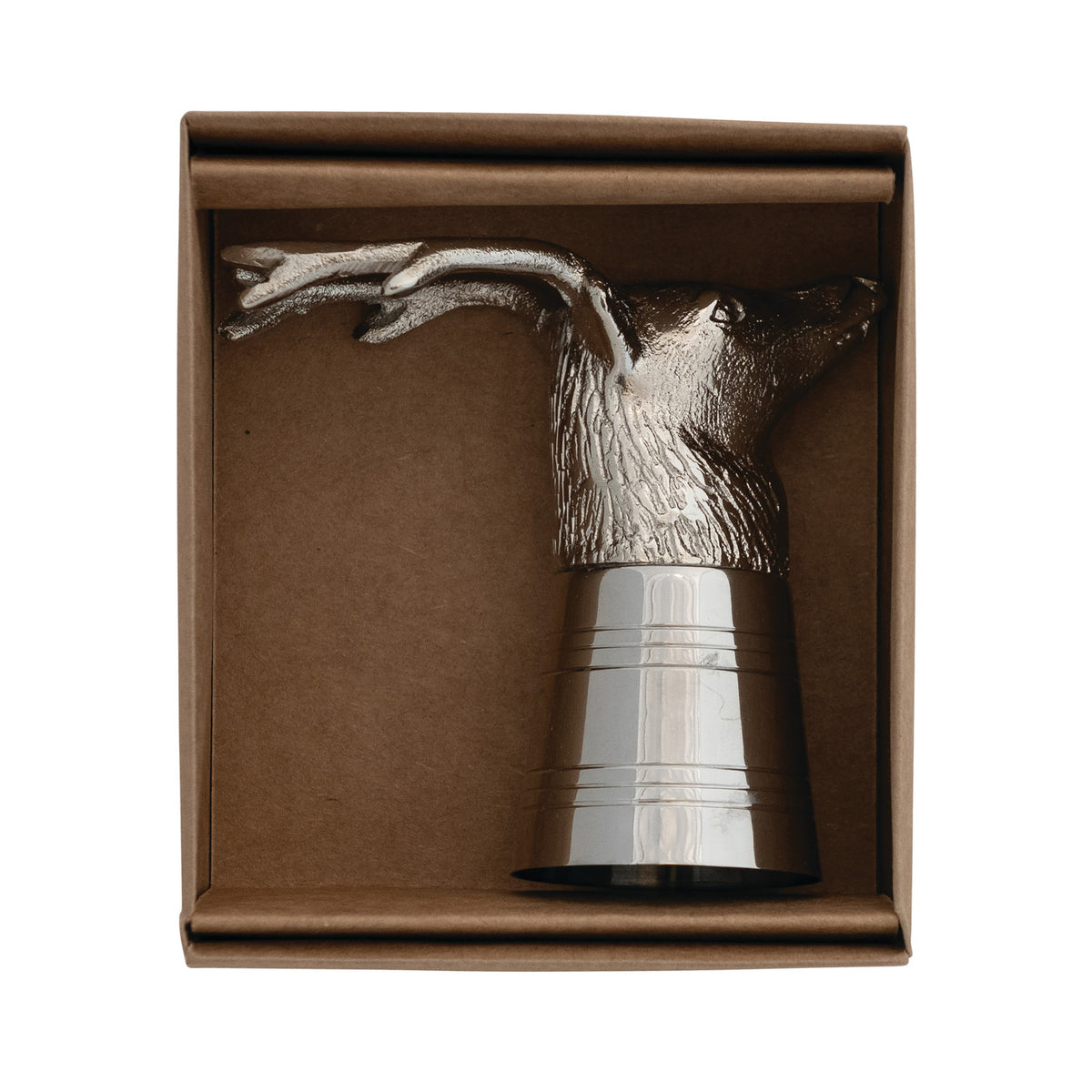 Cast Aluminum & Stainless Steel Deer Head Shot Glass in Kraft Box ...